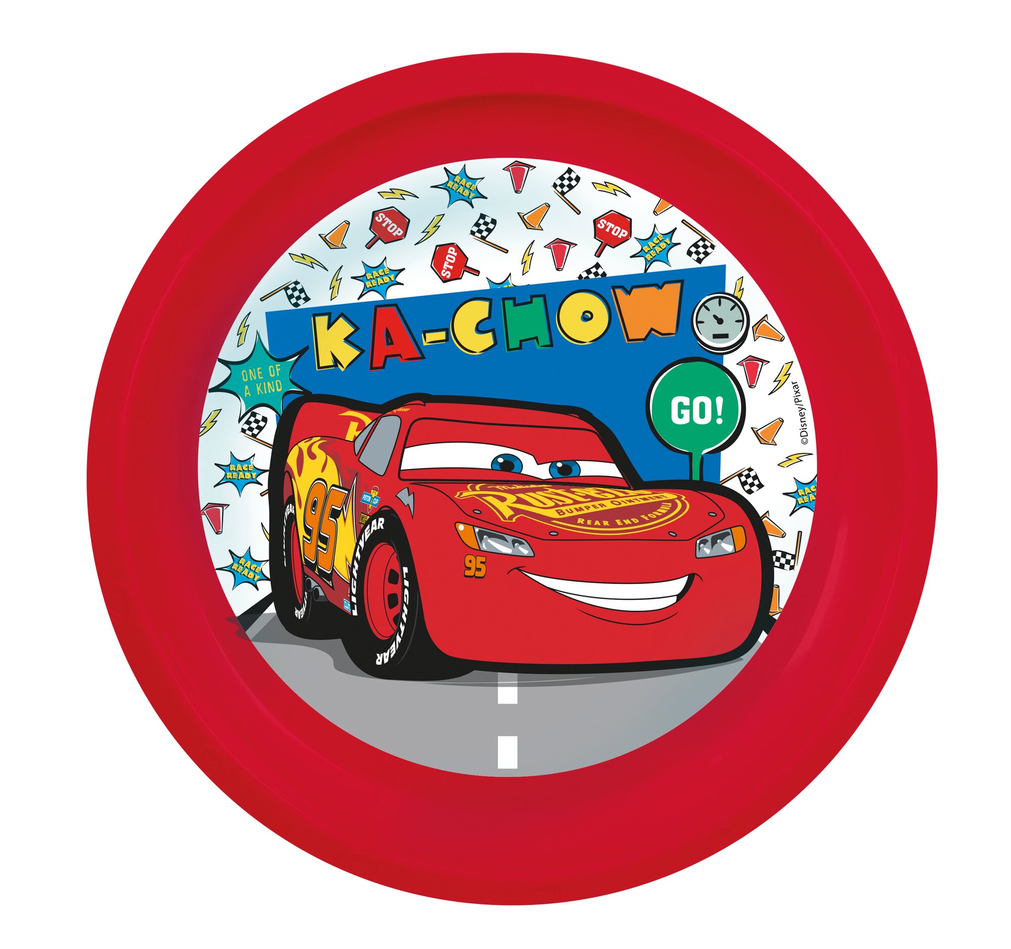 Тарелка "Тачки", пластик, красная, 22см, для детей, посуда для кормления