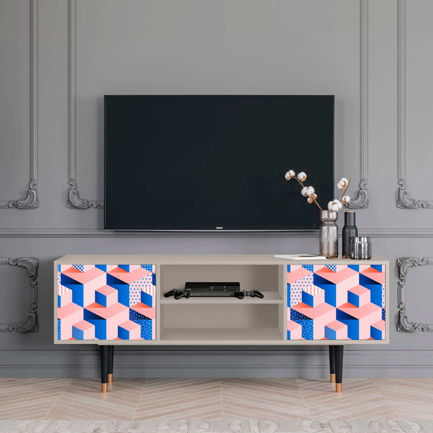 ТВ-Тумба - STORYZ - T2 Pinky Squares, Размер - 170 x 69 x 48 см, Цвет корпуса - , Сатин
