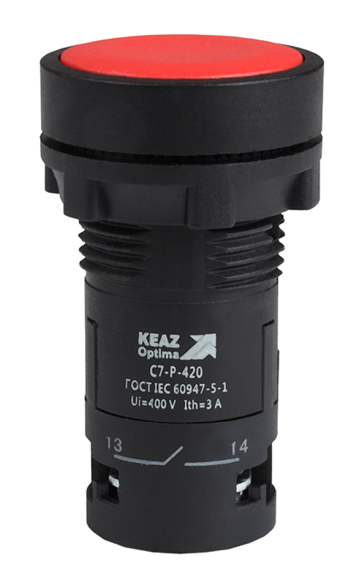 Кнопка управления КЭАЗ OptiSignal Compact D22 C7-P-420, красная 2НО XB7NA45 IP40, 362051 / кнопочный пост