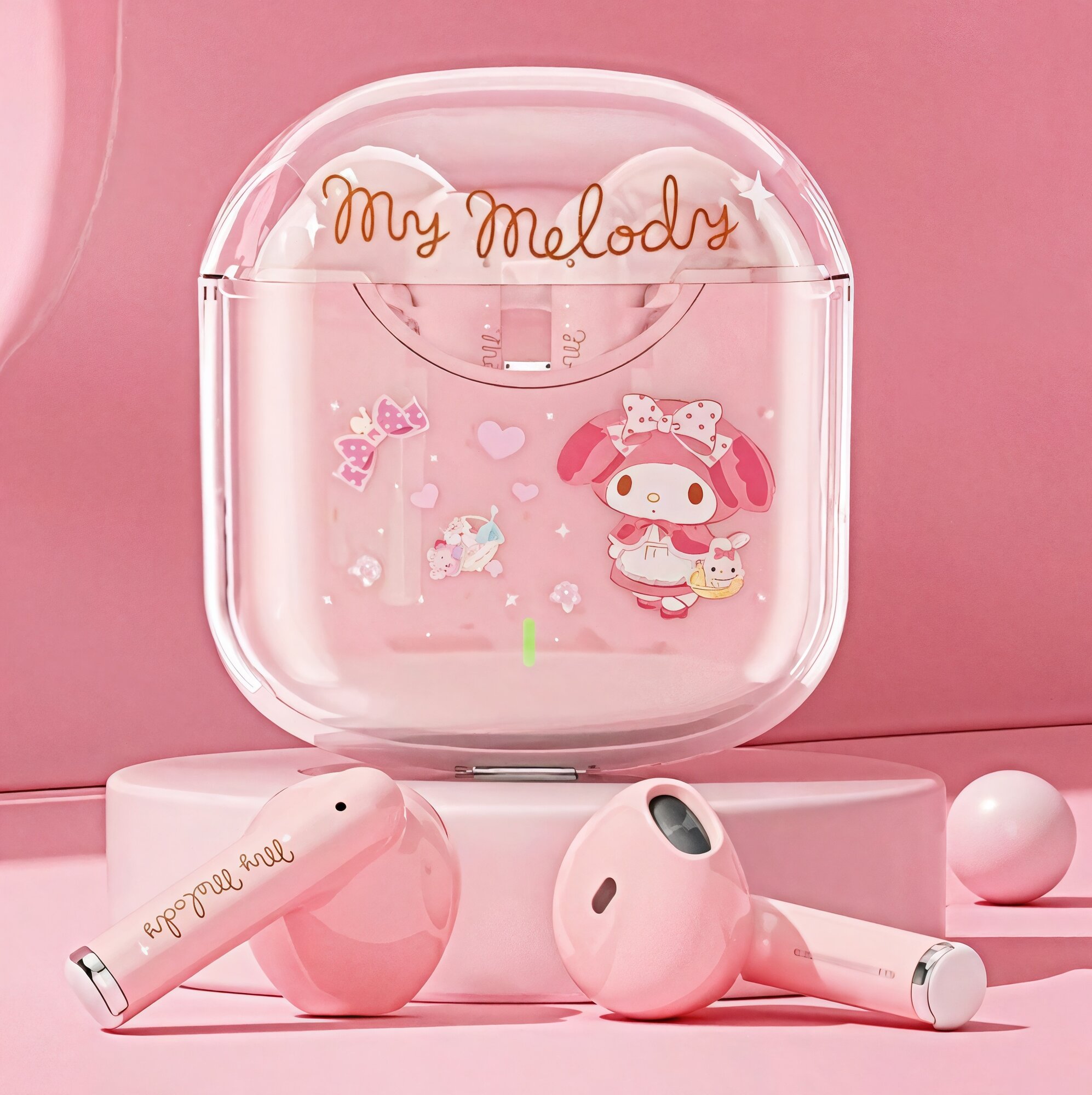 Наушники детские беспроводные с Май Мелоди в зарядном кейсе, Bluetooth, с ограничением громкости, для девочек, розовые Vivacat Kids My Melody