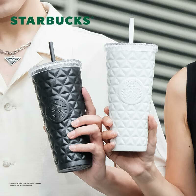 Starbucks Moonlight White Diamond Pattern Stainless Steel Straw Cup 591ml Insulated Cup Car-mounted Birthday Gift