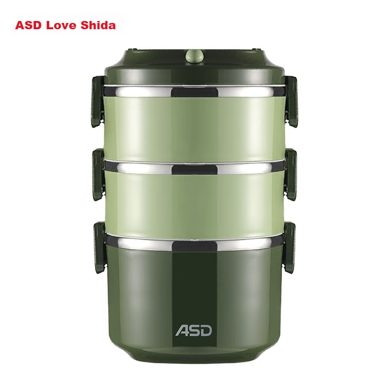 ASD Stainless Steel Lunch Box with Dividers, 3-Layer Portable Bento Box for Adults And Students, Soup Container, Meal Box RWS22H4WG-G