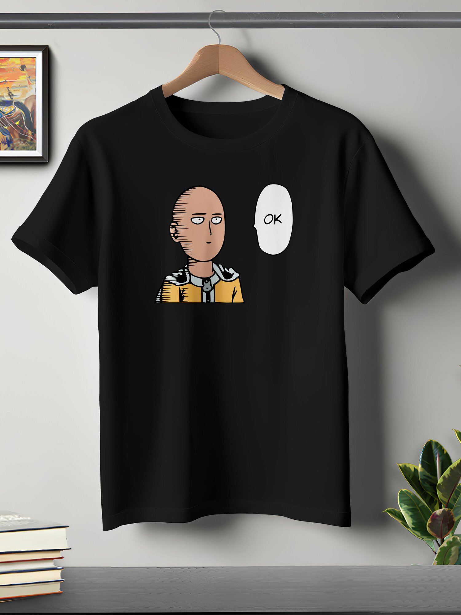 Футболка ONEQ унисекс 50-52 (XL) размер с принтом One Punch Man, черная