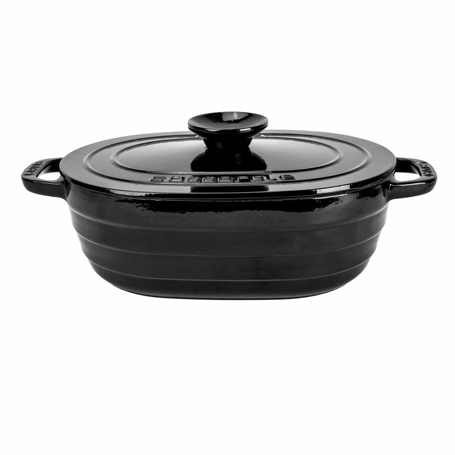 Овальная кастрюля с чугунной крышкой серия Experience размеры 24x33 см Черный