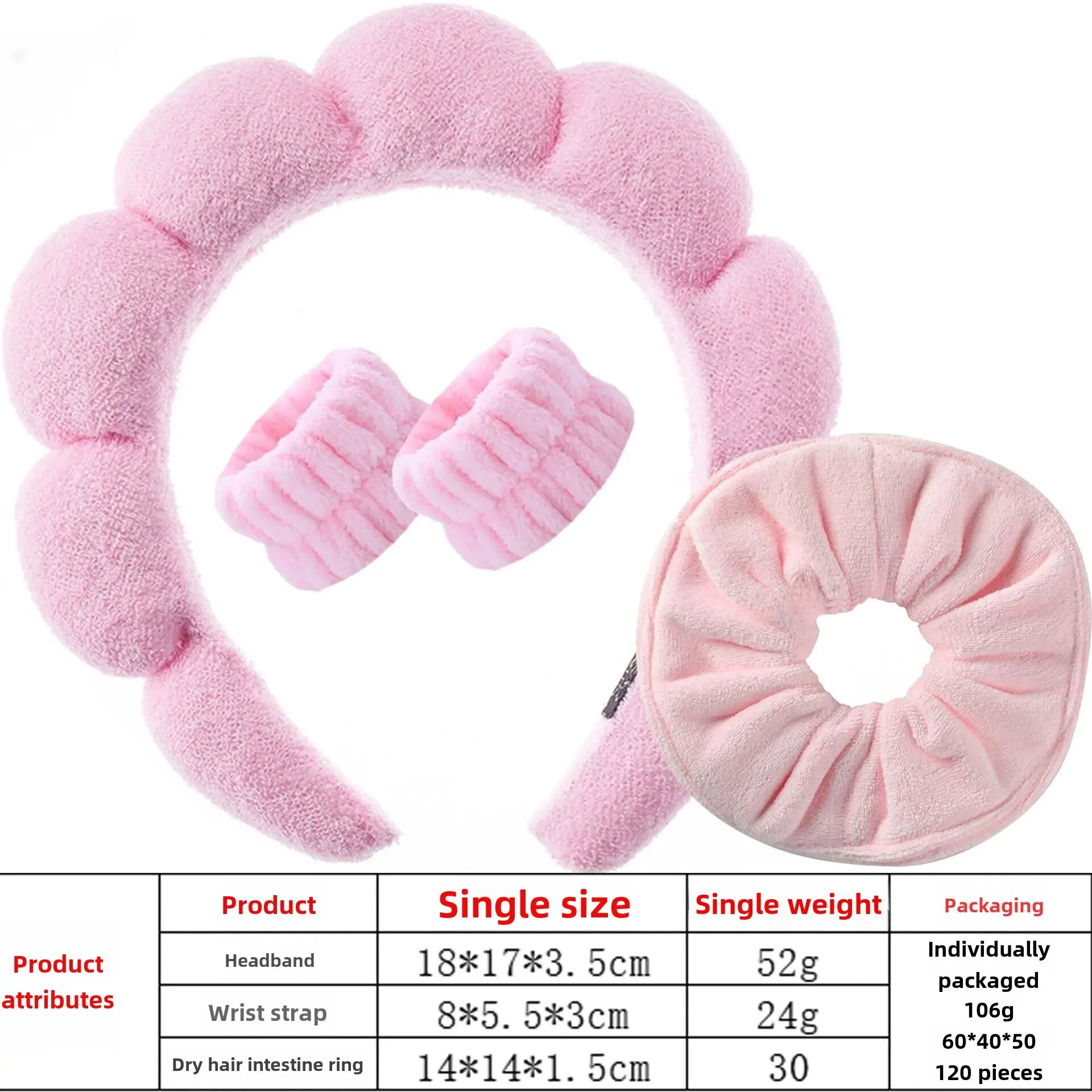 Повязка для умывания Amazon, женская, розовая, 4 части