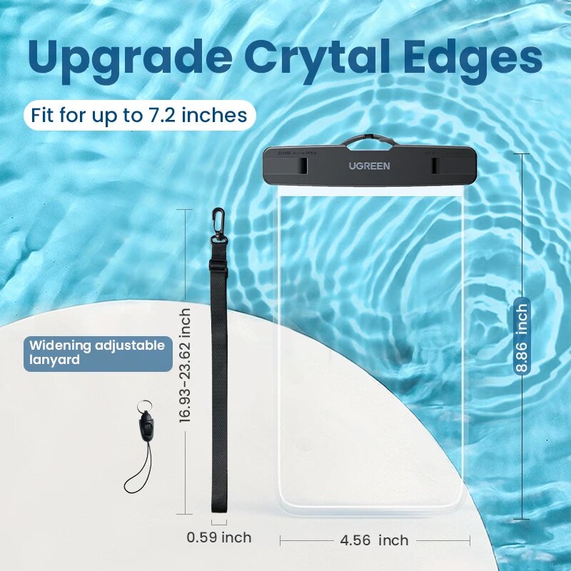 Водонепроницаемый IPX8 чехол для телефона UGREEN 7,2 дюйма/6,7 дюйма, защитный чехол для Samsung Xiaomi mi 11, универсальный чехол для плавания, сумка 7, 2 дюйма Upgrade Crystal