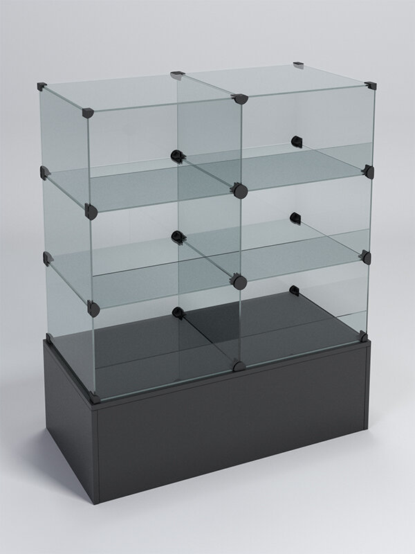 Прилавок "КУБ" №3-КО (без стеклянных дверок, передняя стенка - стекло), Черный