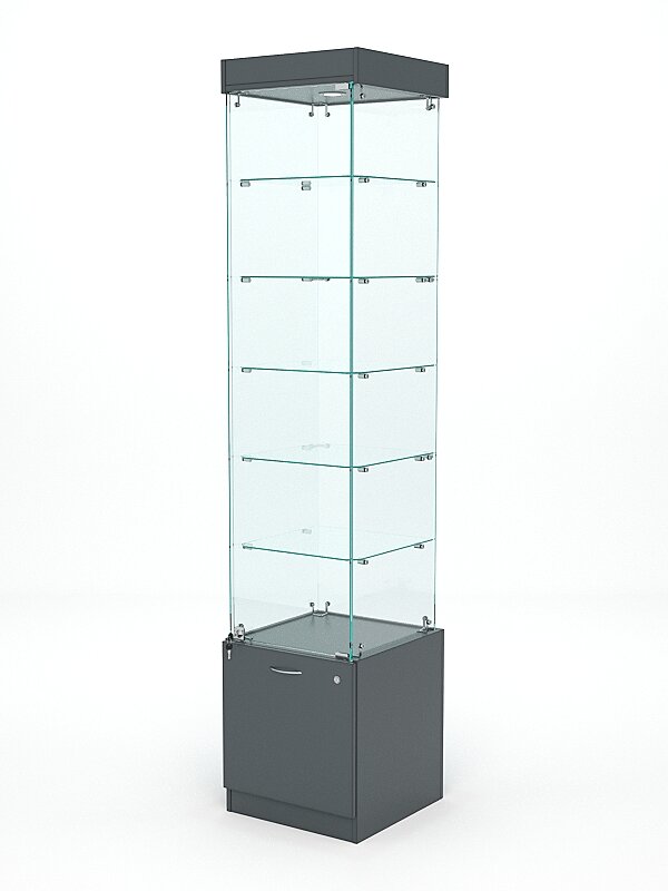 Витрина стеклянная "кристалл" №502 (с дверкой, задняя стенка - стекло), Темно-Серый