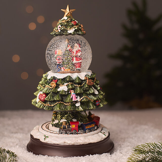 Музыкальный снежный шар Christmas Express 28 см с движущимся поездом, подсветкой и музыкой, на батарейках, Sigro, 50-0854