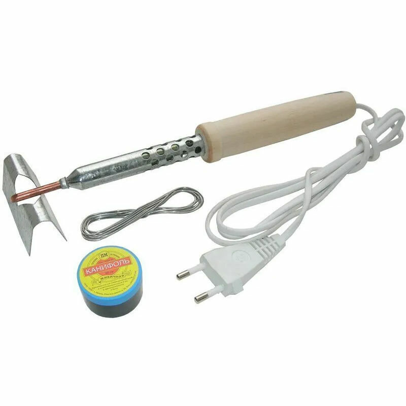 Набор паяльный 65Вт/220В, паяльник эпсм 65W с деревянной ручкой, канифоль, припой, подставка
