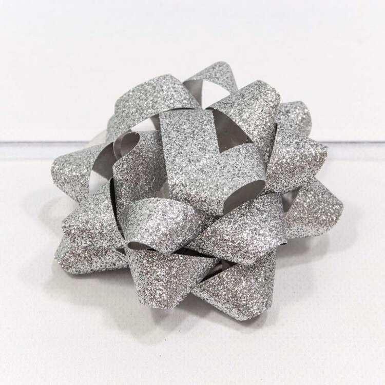 Бант звезда. "Блеск" серебристый. Набор 8шт. 10см