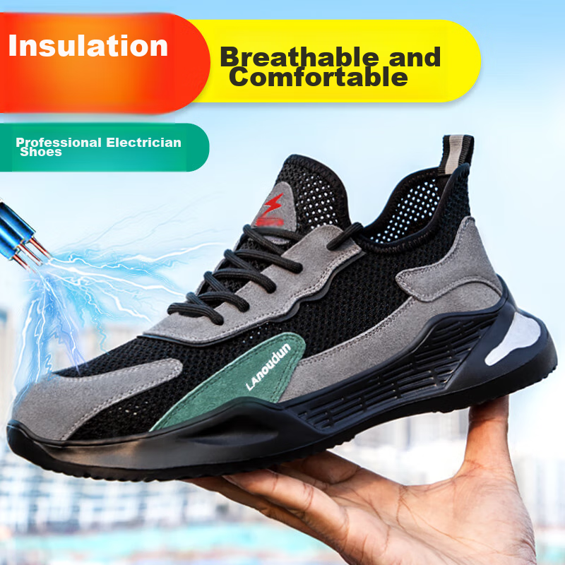 Blue Owl Shield Safety Shoes for Men, Summer Breathable Insulated Electrician Anti-Smashing Anti-Puncture Safety Work Site Functional Shoes D1033KN 42