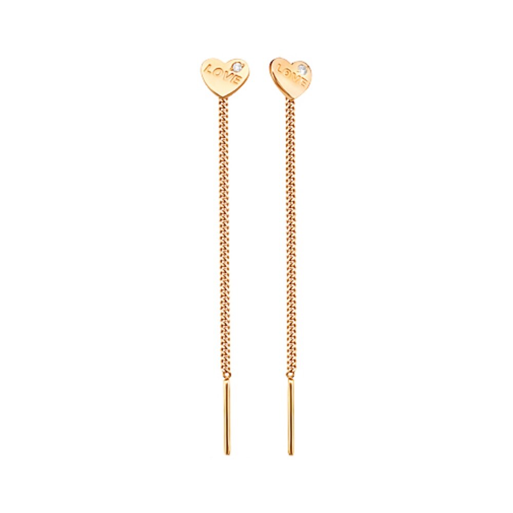 Серьги пусеты, красное золото, 585 проба, бриллиант