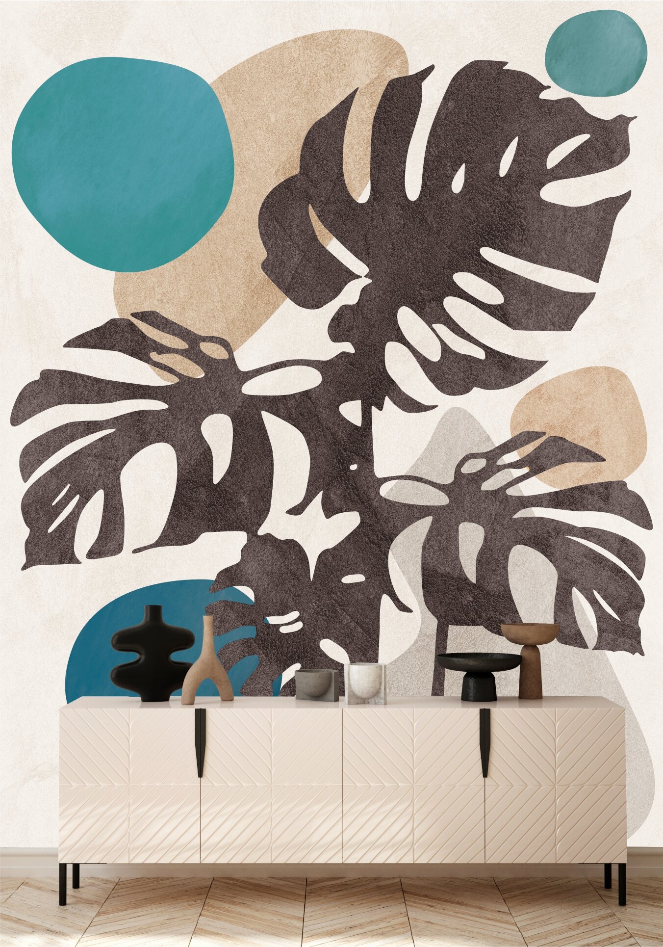 Фотообои "Абстрактные тропические листья" 200х270 см в спальню, кухню, гостиную, зал, коридор, молодежные, дизайнерские