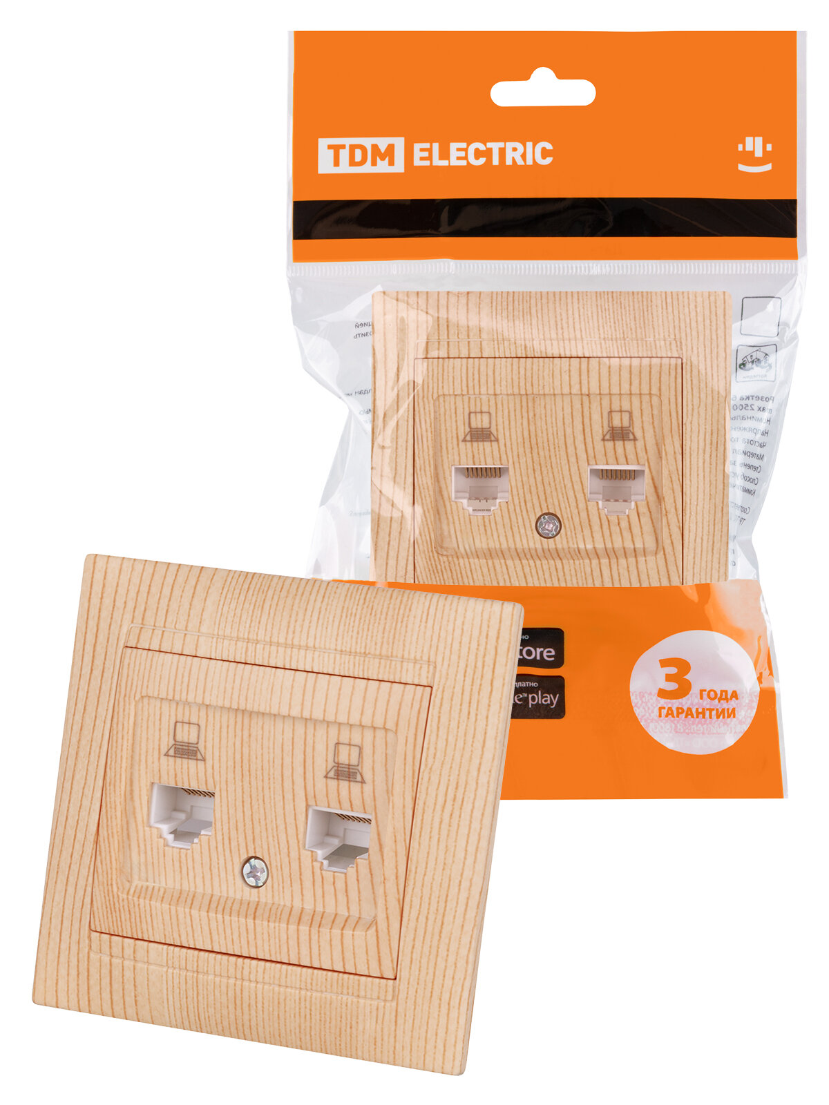 Розетка компьютерная   двойная RJ45 сосна "Лама" TDM