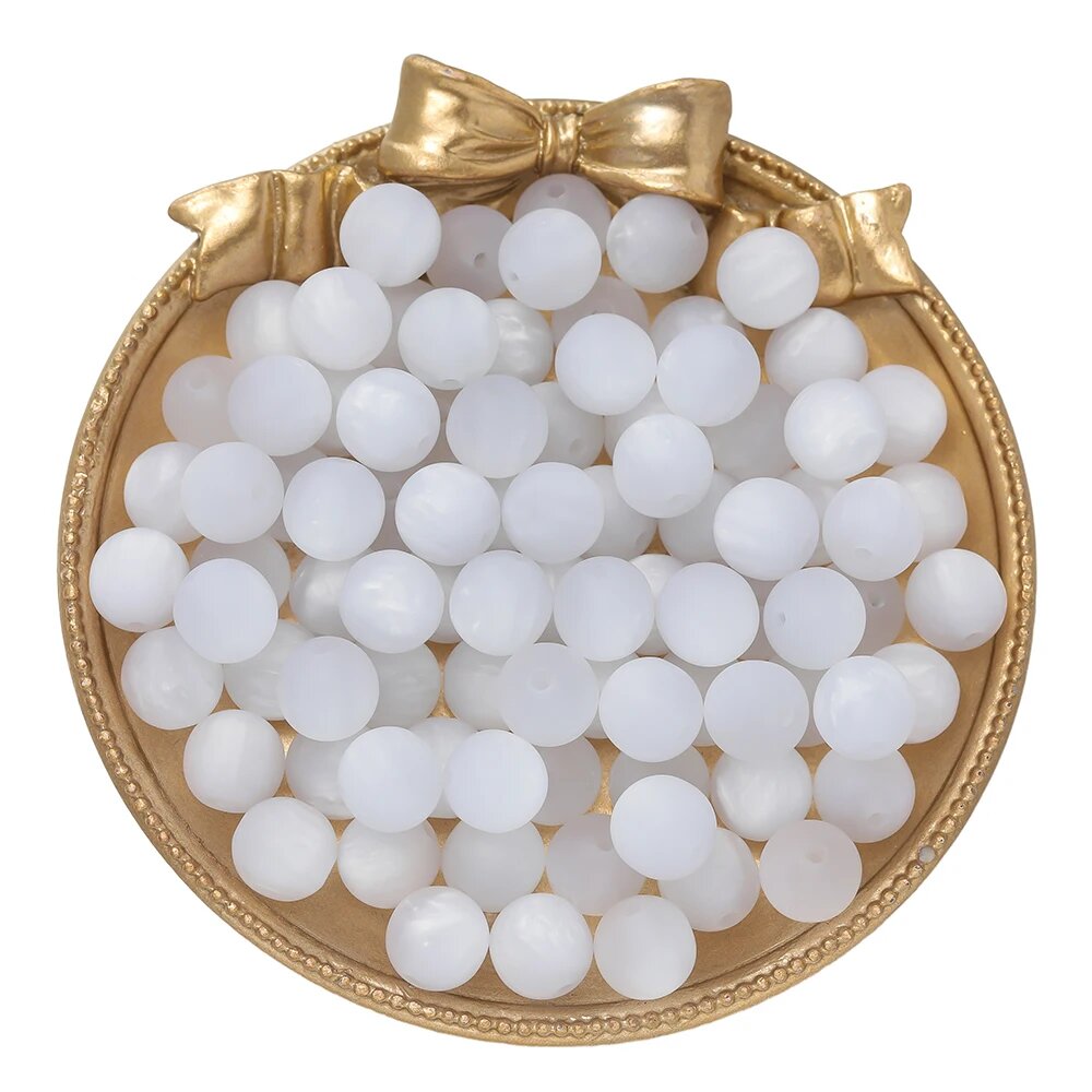 Триколор круглые бусины «кошачий глаз» из смолы 8/10 мм Белый, 8mm x 10pcs, White