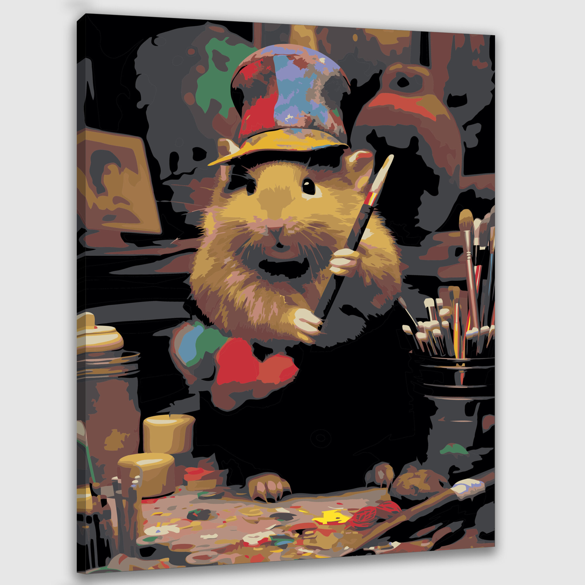 Картина по номерам 40x50 см, картина, цифровая, художник, хомячок, берет, кисточка, шедевр, миниатюрный, холст