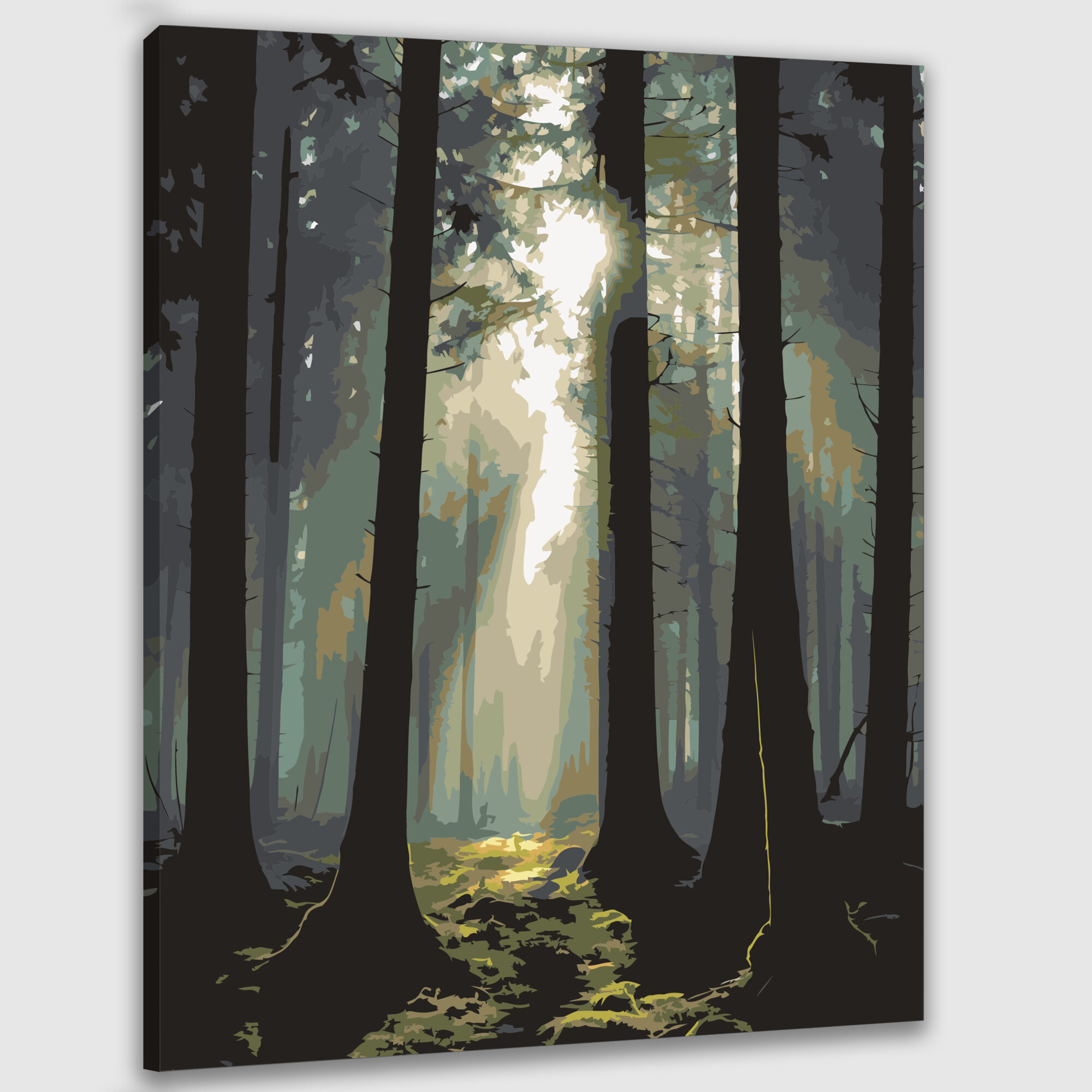 Картина по номерам 40x50 см, фотография, туманный лес, неземной туман, высокие деревья, тянущиеся к небу