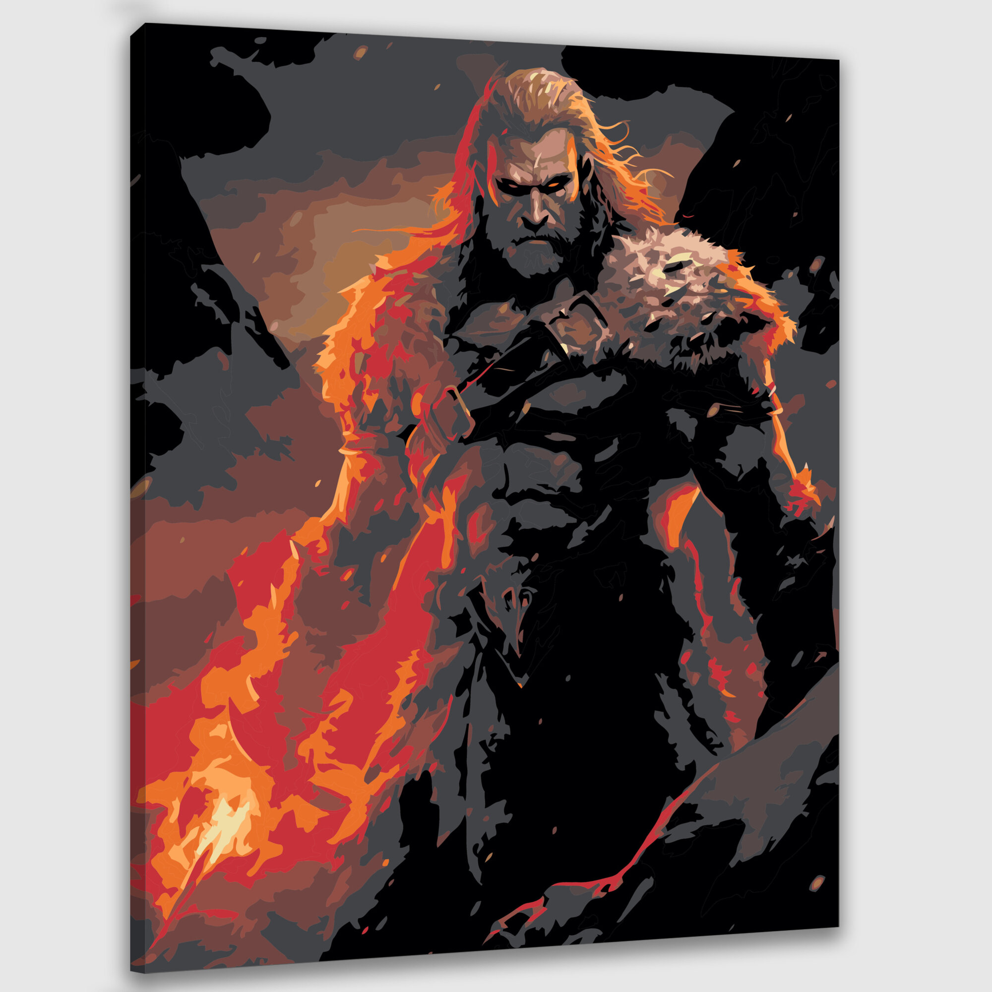 Картина по номерам 40x50 см, воин, викинг, Берсерк: Пылающий гнев, горная вершина, снег, татуировки, шрамы, ярость