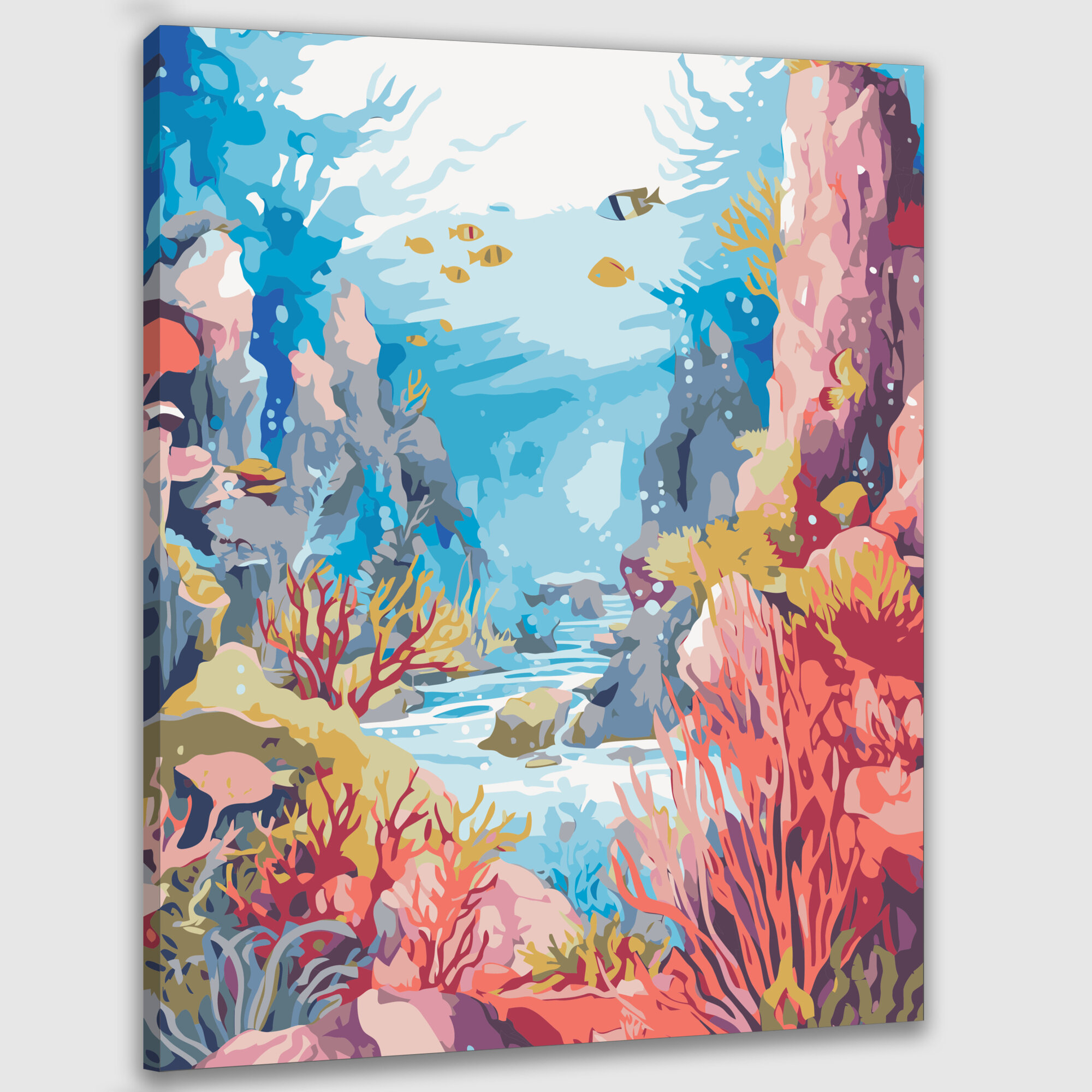 Картина по номерам 40x50 см, подводное царство, акварельная иллюстрация, морская флора, морская фауна, коралловые рифы
