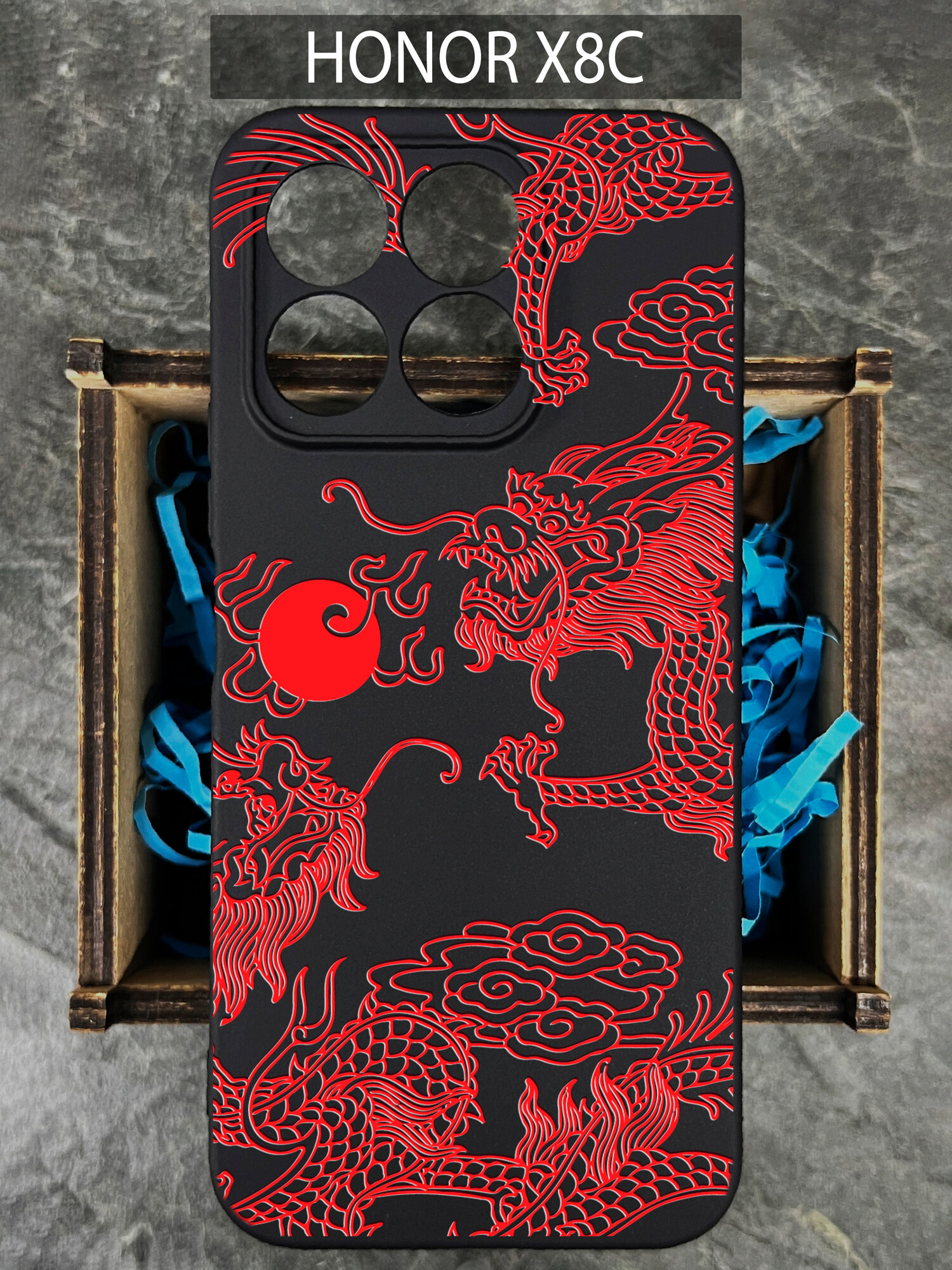 Силиконовый защитный чехол на Honor X8c с принтом Красный дракон Хонор Х8с
