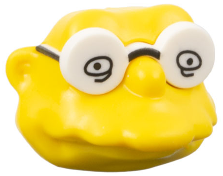 Minifigure, Head, Modified Simpsons Hans Moleman with White Glasses with Eyes Pattern, 19907pb01 Yellow U