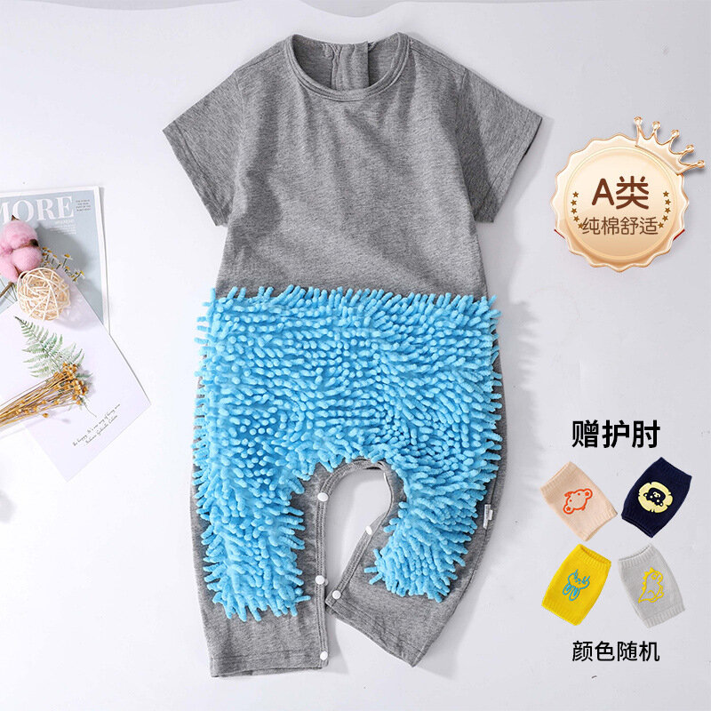 Комбинезон для ползания "Детская швабра", серебристый, с коротким рукавом