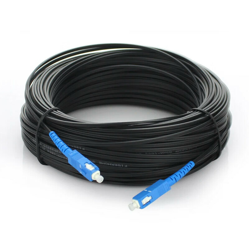 Communication Wang (CommKing) Fiber Optic Cable, 1 Core 3 Steel Wire Self-Supporting Outdoor Fiber Optic Cable with SC Connector, Single-Mode Single-Core for Operators' Optical Modems, Black, 20 Meters, CKJYX-1H20S