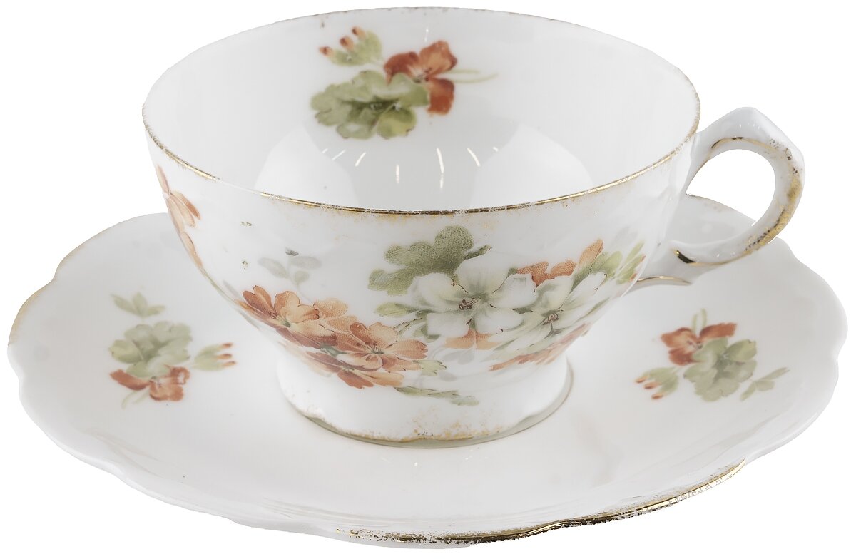 Чайная пара антикварная "Фантазия", Фарфор, Англия, первая половина 20 века (нюанс)