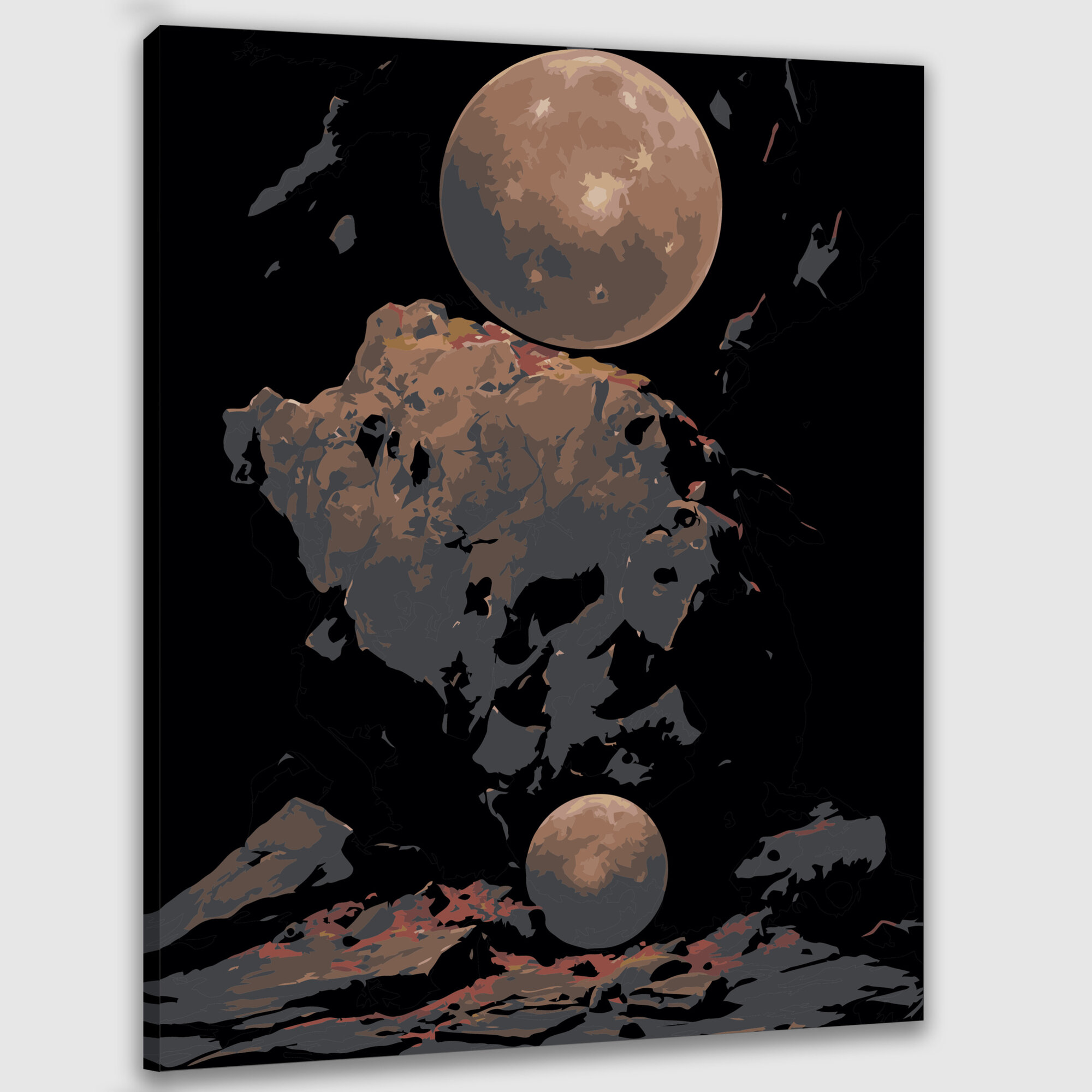 Картина по номерам 40x50 см, картина маслом, лунные эмблемы, реалистичный стиль, землистые тони, свет и тень