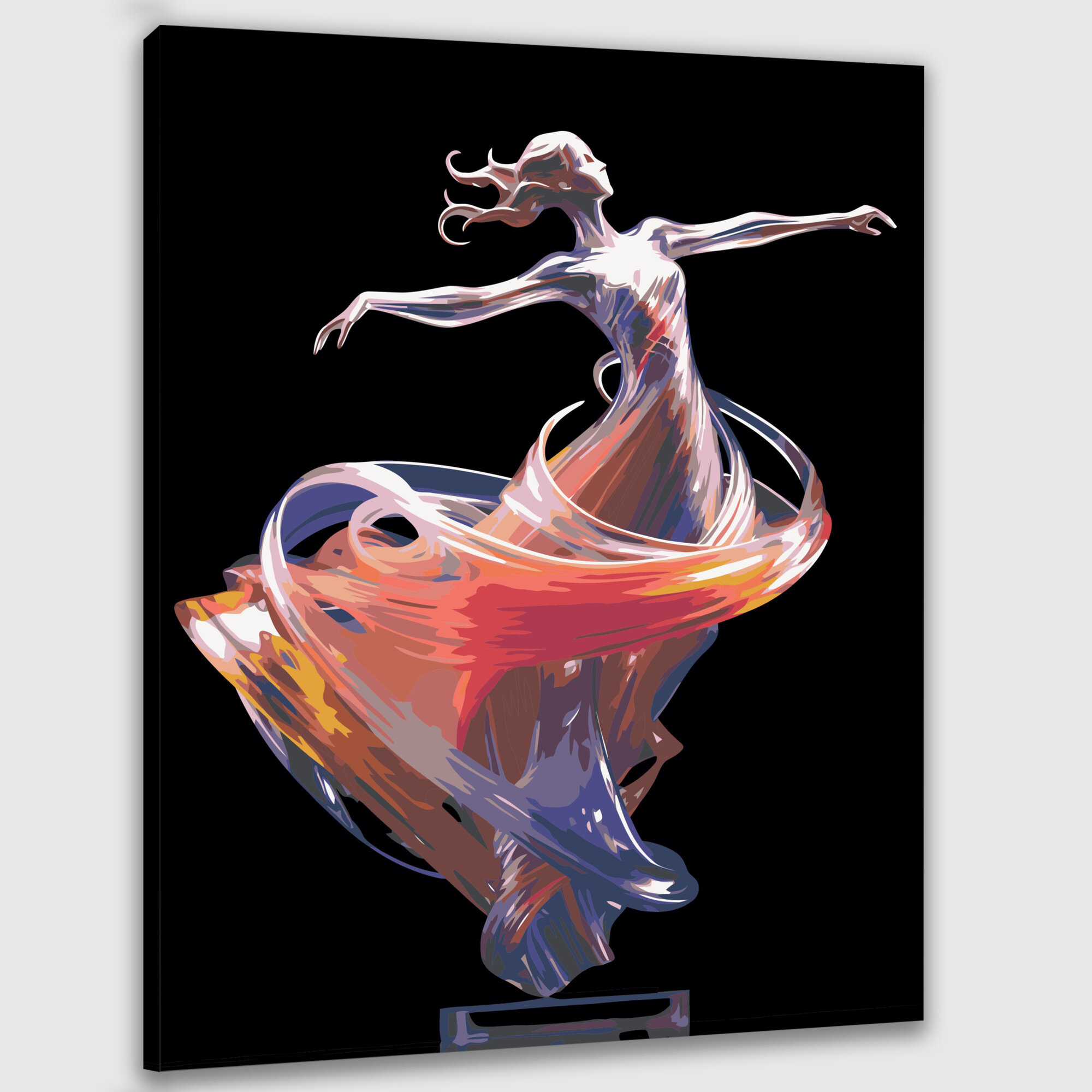 Картина по номерам 40x50 см, стекло, скульптура, танцовщица, воздух, время, пространство, свет, цвета, отражения, тело