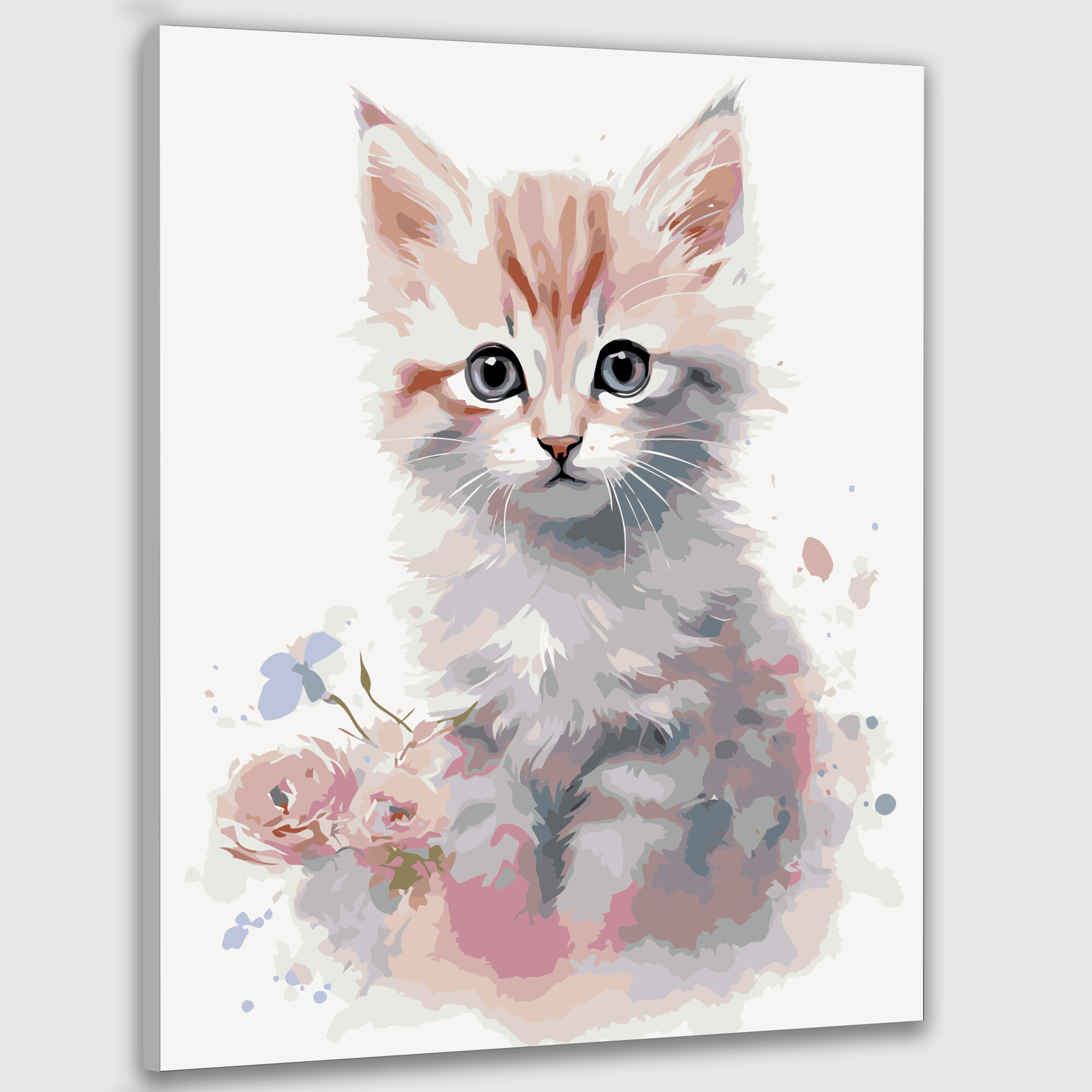 Картина по номерам 40x50 см, акварельная иллюстрация, котенок мейн-кун, нежность, величие, пастельные оттенки