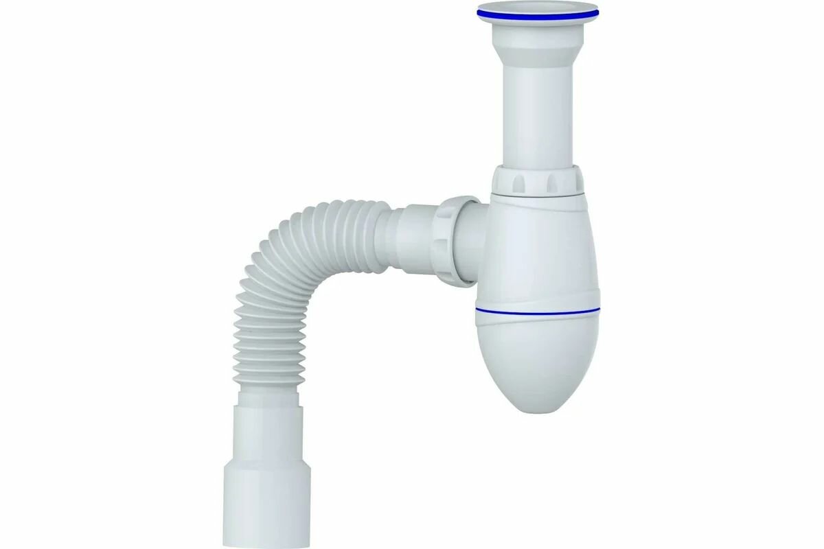 Сифон для тюльпана, умывальника Unicorn литой выпуск 1 1/2, пластиковая чашка, винт 6x85, гибкое соединение 40x40/50 А120P