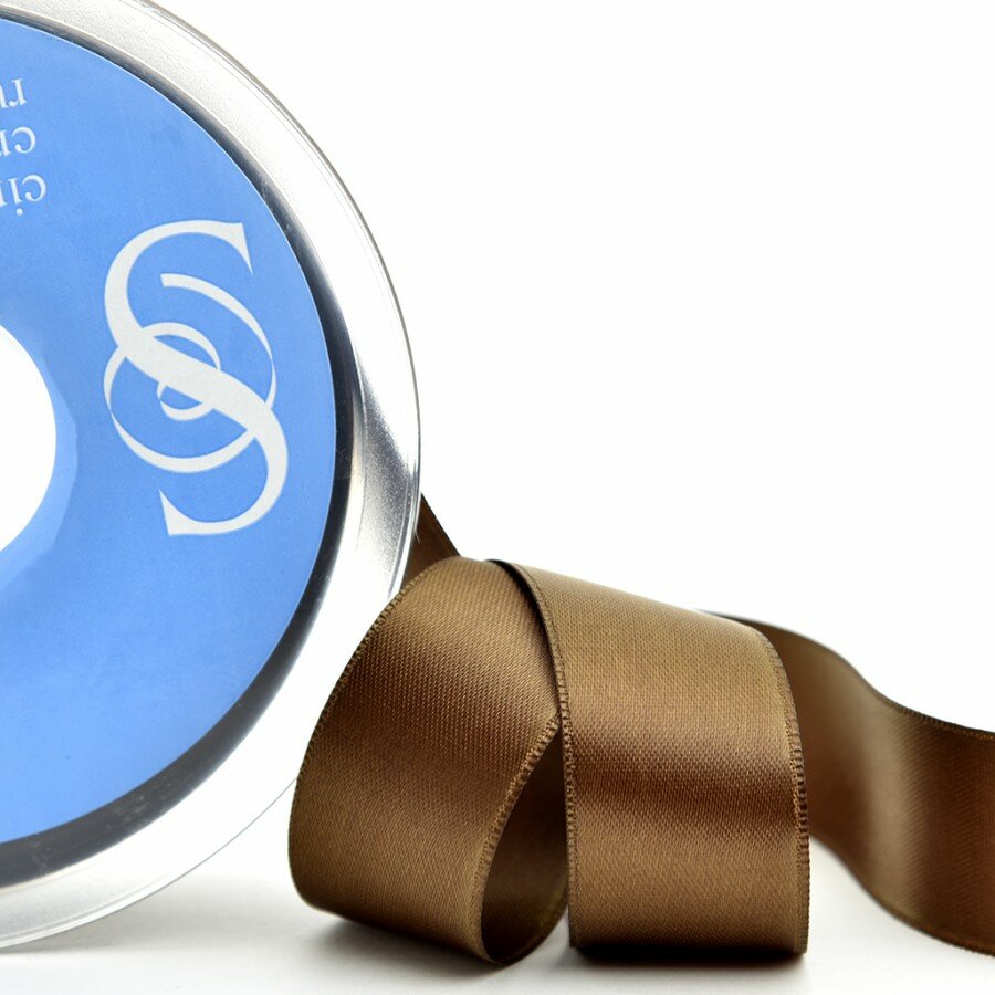 Лента атласная двусторонняя SAFISA, 6.5 мм, 25 м, цвет 88, светло-коричневый