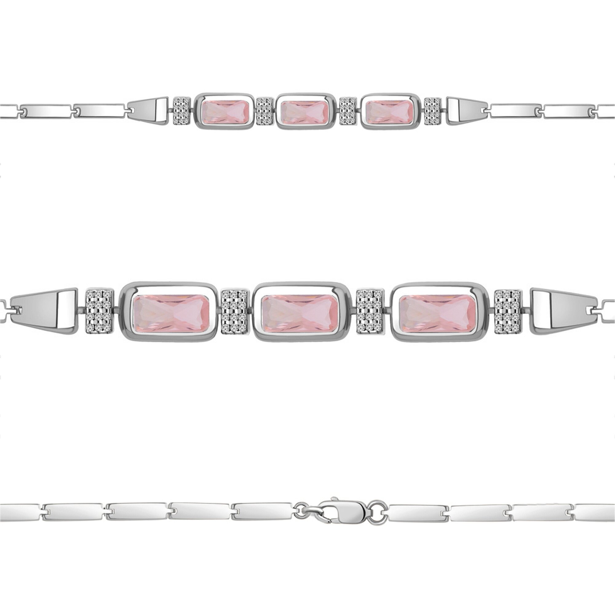 Браслет, серебро, 925 проба, серебрение, фианит, морганит