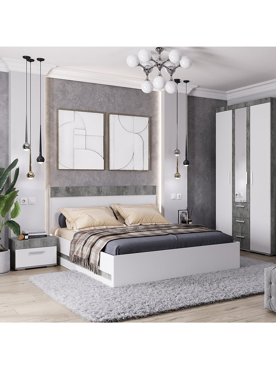 Тумба с ящиком прикроватная в спальню ТБ-23 Инстайл, цвет бетон белый