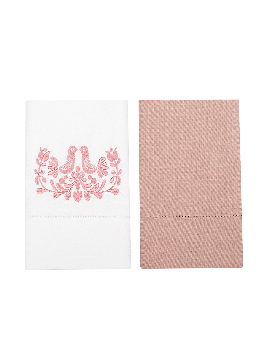 Полотенце кухонное BELLEHOME с вышивкой "Scandi Birds", 40х70 см, 50% лен 50% хлопок, 2 шт.
