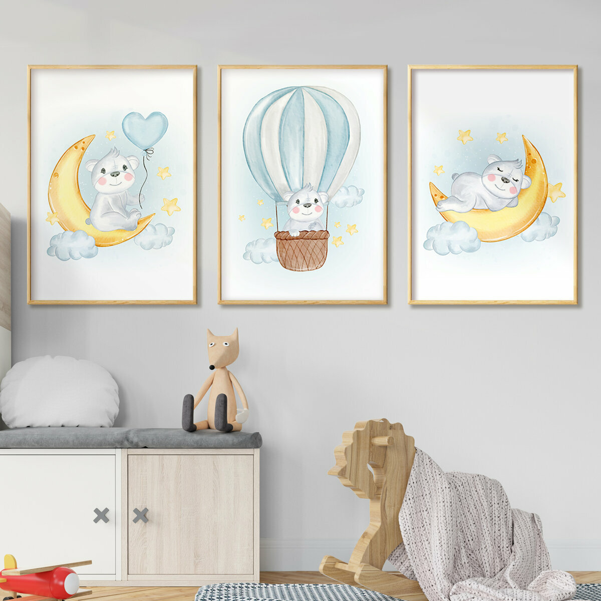 Постер 3 шт 50x70 без рамки "Медвежонок для детской" набор картин для интерьера