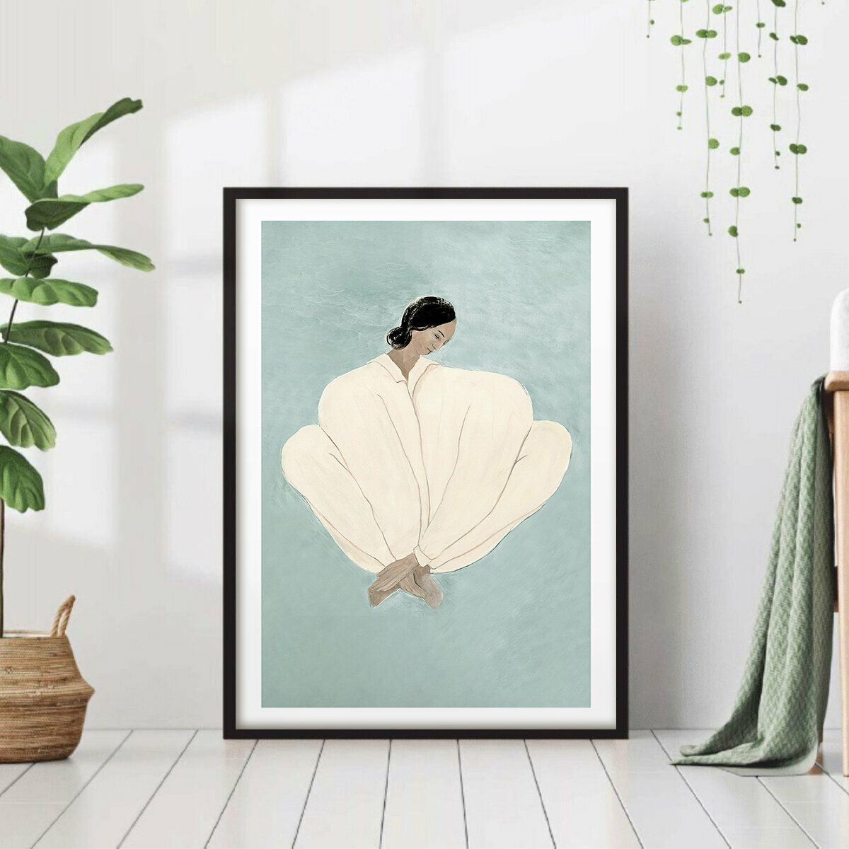 Постер "София Линд девушка на голубом " 40x50 в черной рамке для интерьера на стену