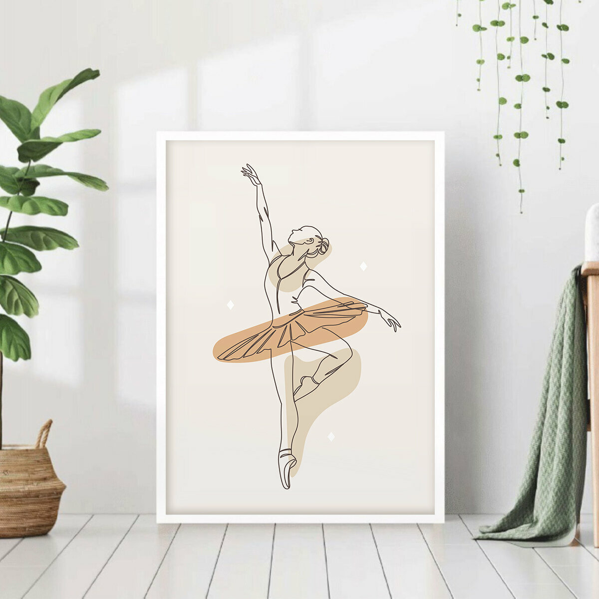 Постер "Балерина силуэт" 50x70 в белой рамке на стену для интерьера