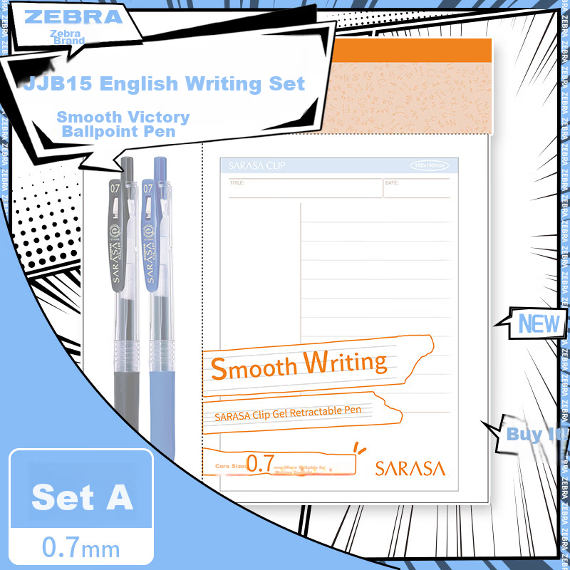 ZEBRA JJB15 Retractable Gel Pen 0.7mm Bullet Tip Gel Ink Pen for Signature, Student Writing, Handwriting Practice, English Writing, A Set (1 Black + 1 Blue + 1 Notebook)