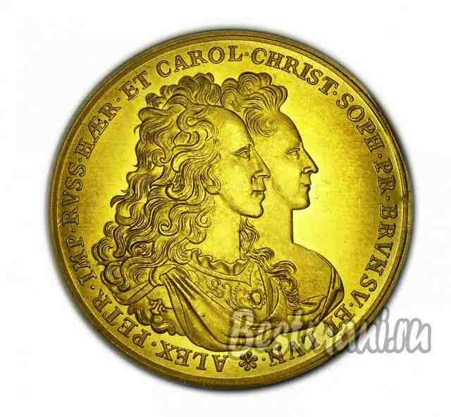 Брак Алексея Петровича и Шарлотты сувенирная копия золотой медали 1711 года бронза, ордена медали и награды