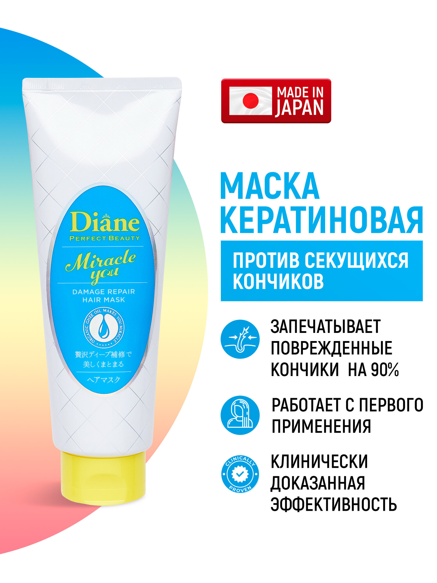 Moist Diane Маска для волос кератиновая Perfect Beauty Miracle You увлажняющая, питательная, уплотняющая, запечатывающая и восстанавливающая секущиеся кончики (Япония) 150 г