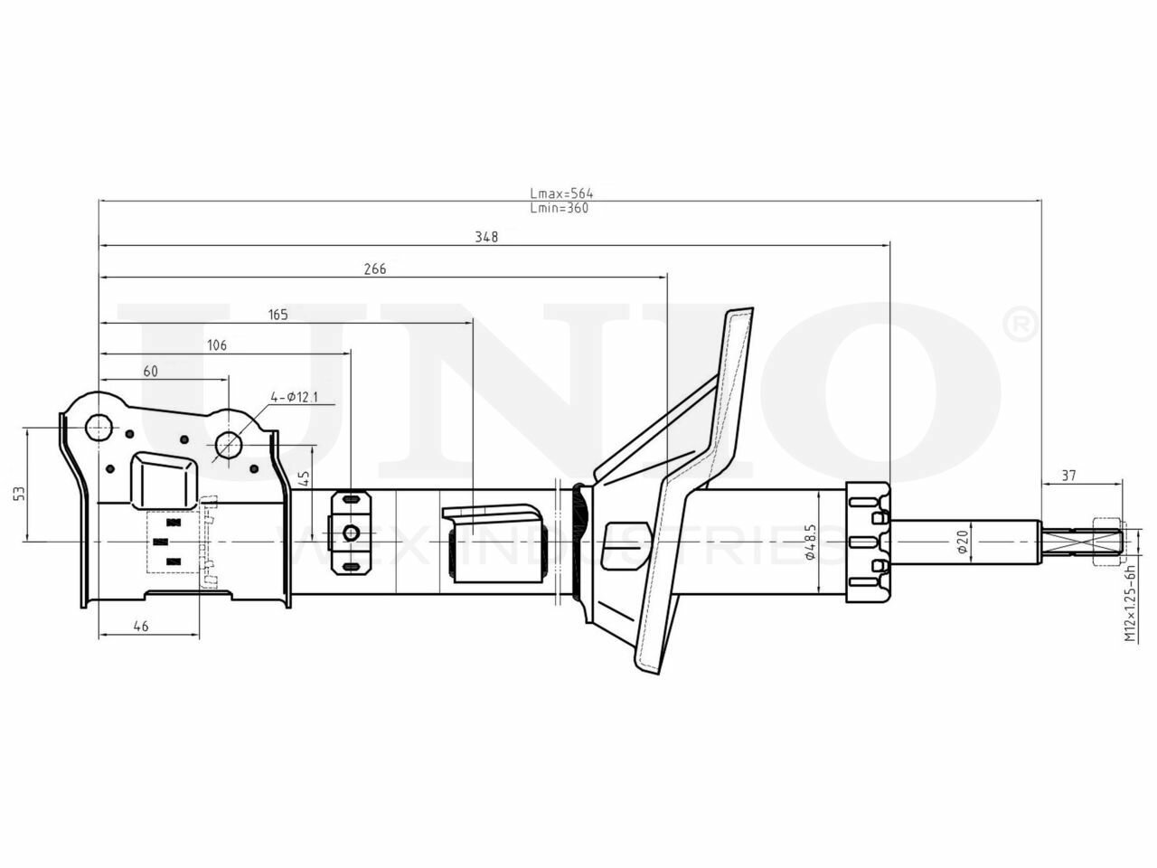 Амортизатор газовый задней подвески левый, для КИА Церато 04-, Спектра KIA Cerato Spectra 04-, артикул SAB-10174, производителя UNIO