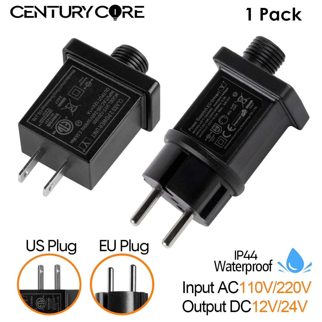 Светодиодный трансформатор 12В/24В IP44 черный 24V-0.5A-EU