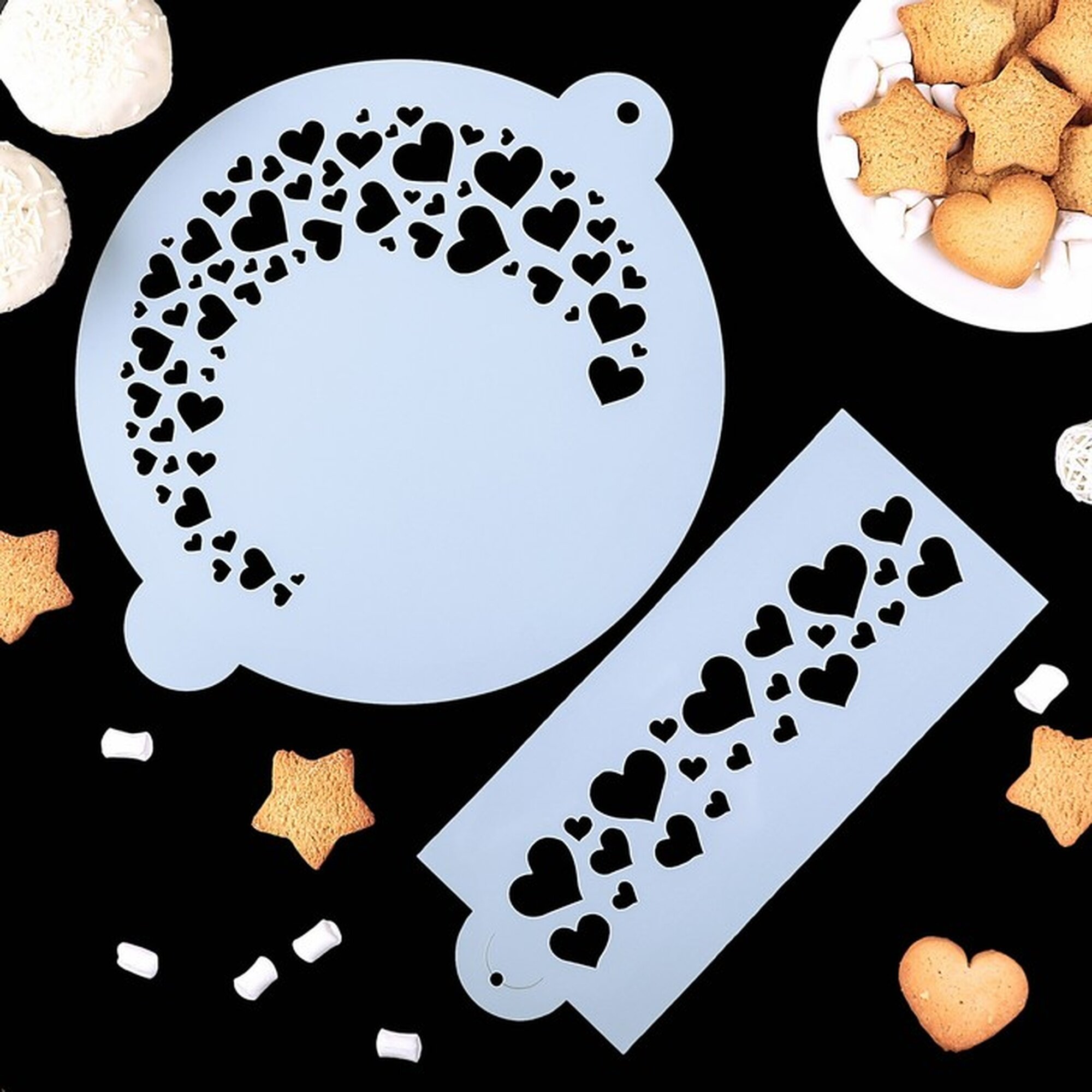 Трафарет SKYPHOS, сердечки, пластик, 2 предмета, 23×23 см, белый