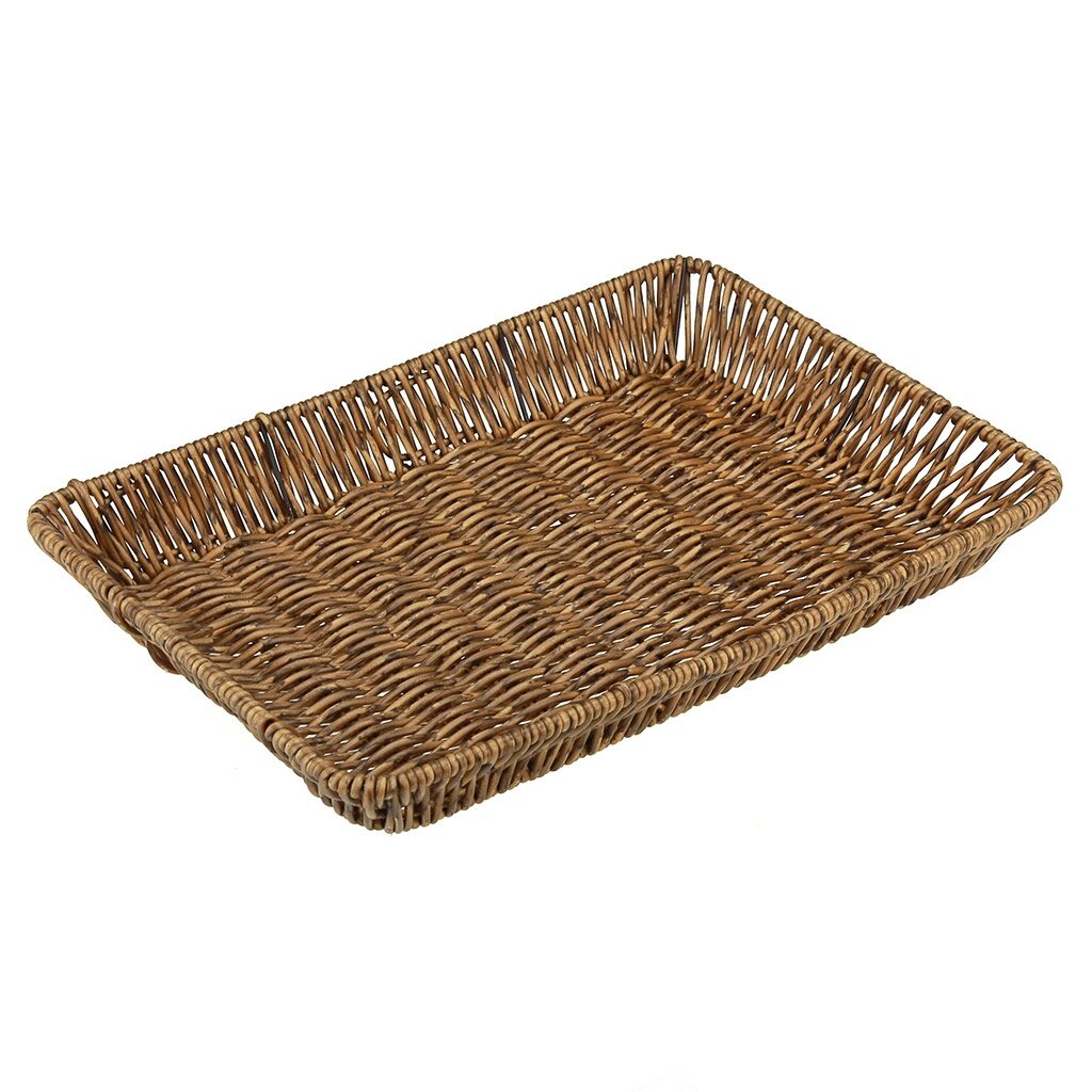 Корзина-сухарница КНР плетеная, 33х23,5 см, высота 3,5 см, полипропилен, коричневый, металлический каркас, форма прямоугольная