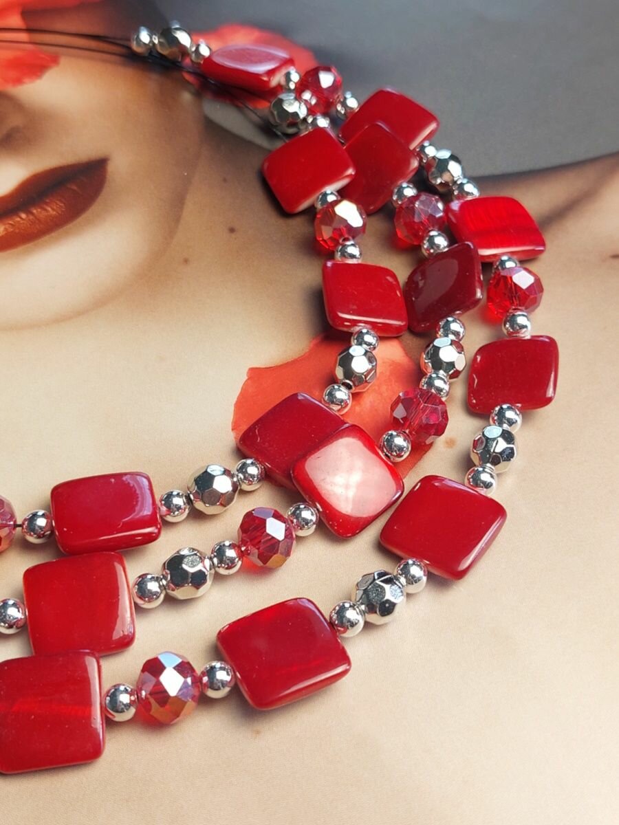 Комплект бижутерии: серьги, колье, стекло, перламутр синтетический