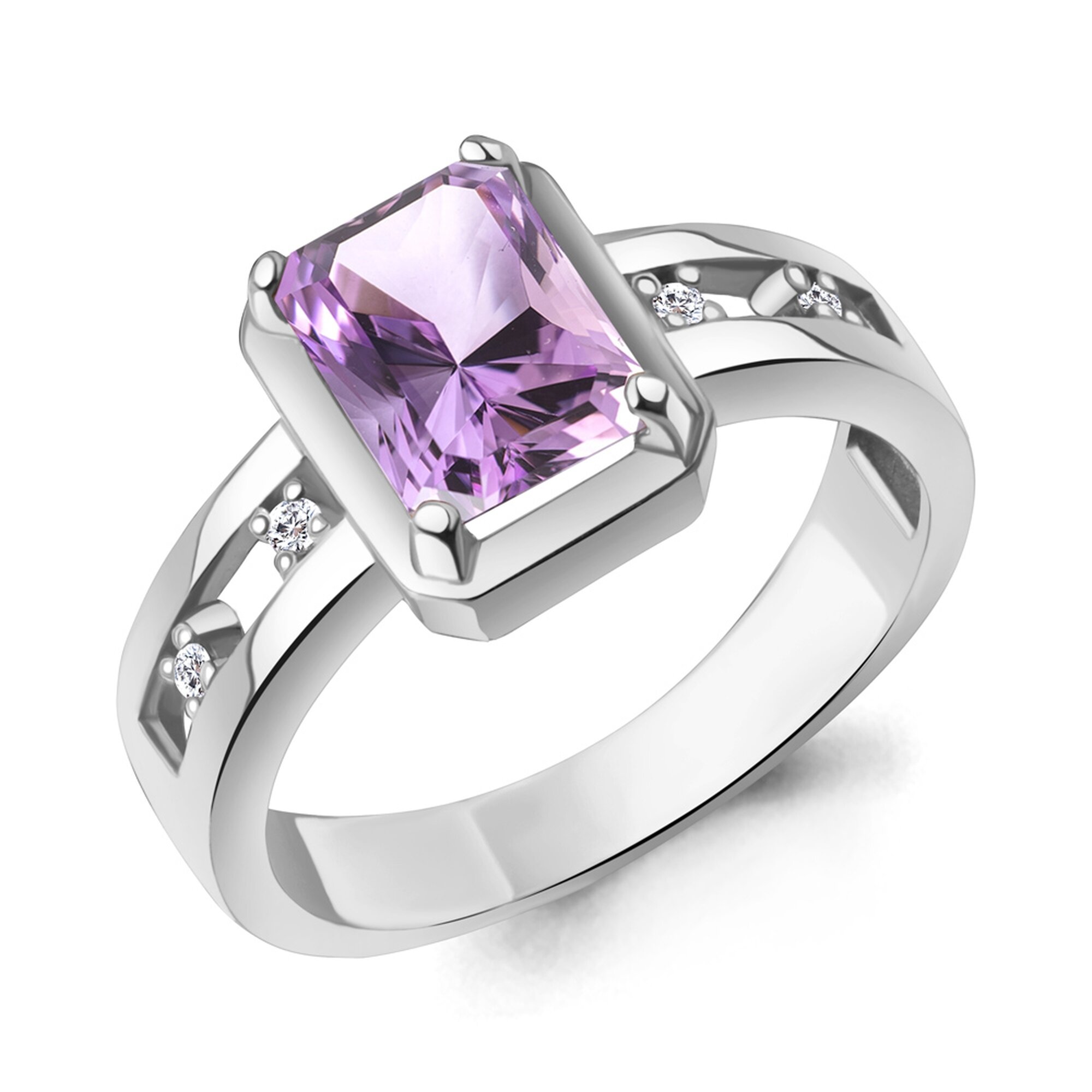 Кольцо, серебро, 925 проба, родирование, фианит, аметист