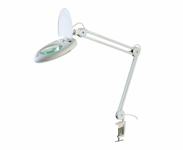 Лупа лампа ZD-140A 5x, на струбцине светодиодная, d125 mm, стекло, 15Вт, 220в, 80 LED